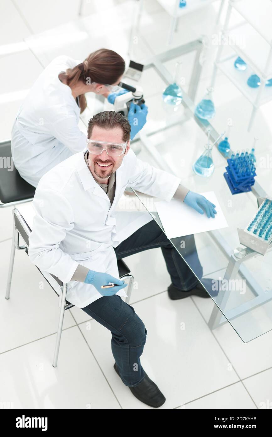 top view.laboratory staff at the workplace Stock Photo - Alamy