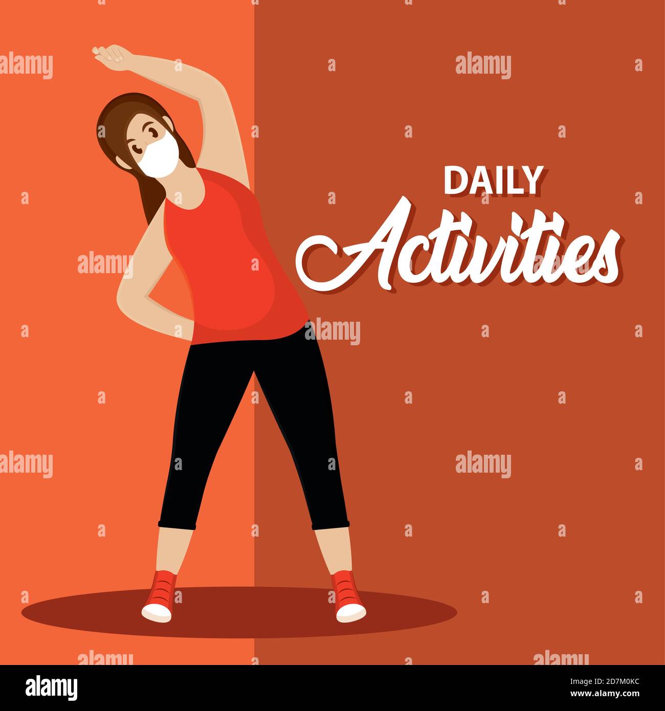 Woman exercise with mask coronavirus protection banner- Vector Stock ...