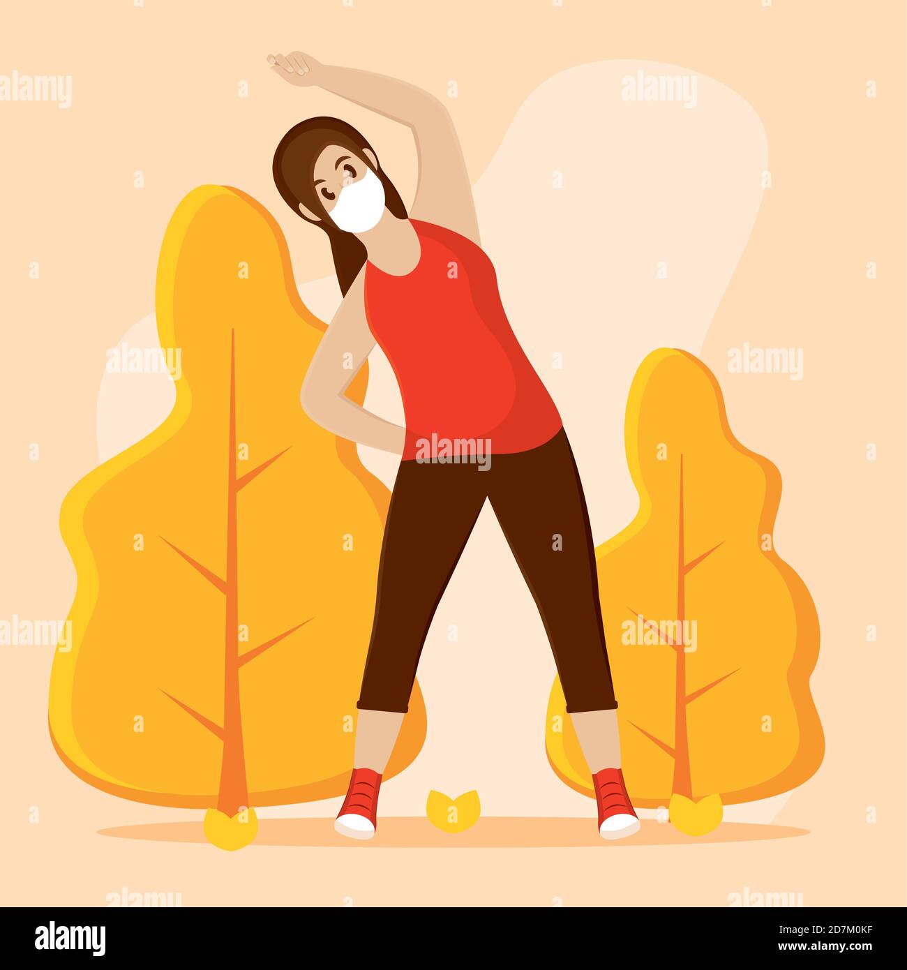 Woman exercise with mask coronavirus protection yellow- Vector Stock ...