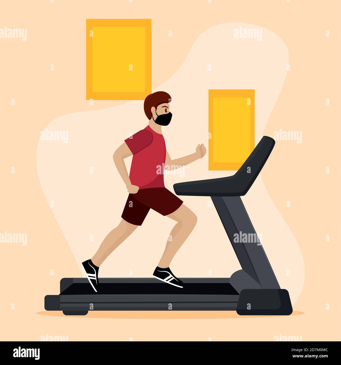 Man walk exercise with mask coronavirus protection yellow - Vector ...