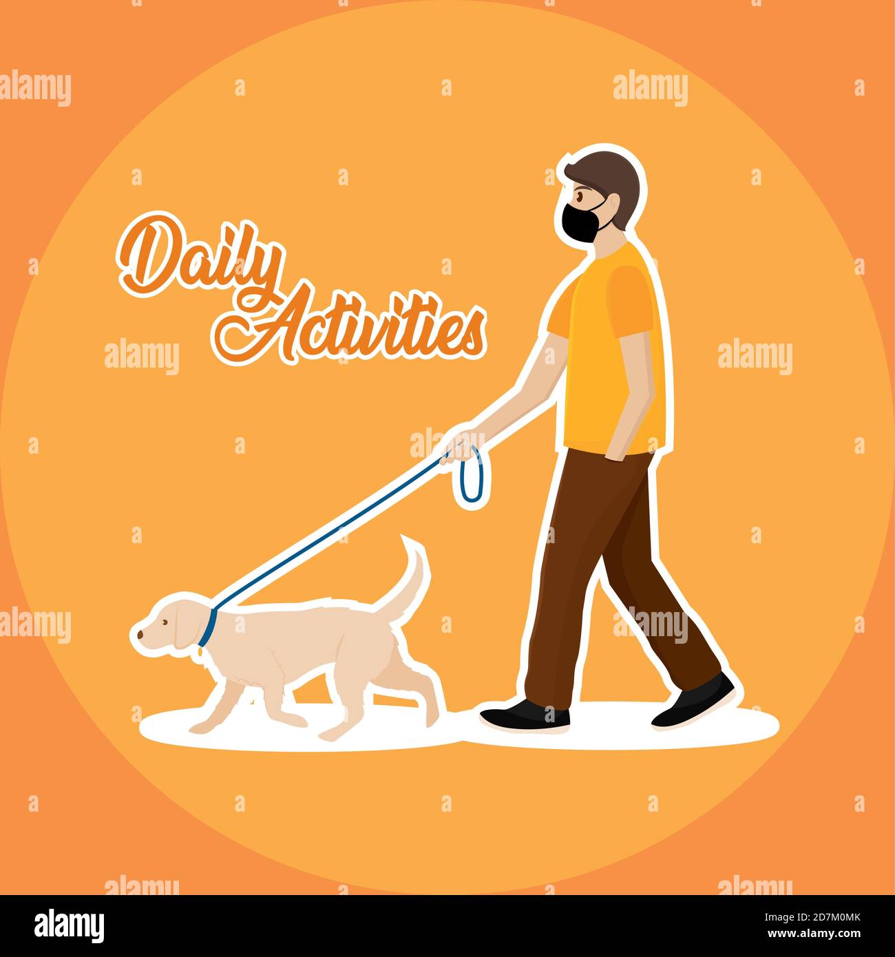 Man walk dog with mask coronavirus protection logo - Vector Stock ...