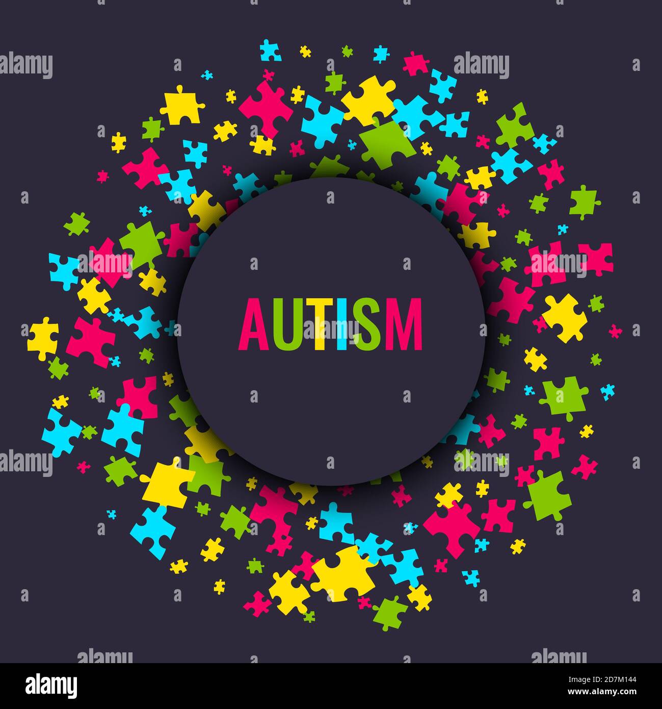 Autism awareness poster with puzzle pieces in a circle, conceptual ...