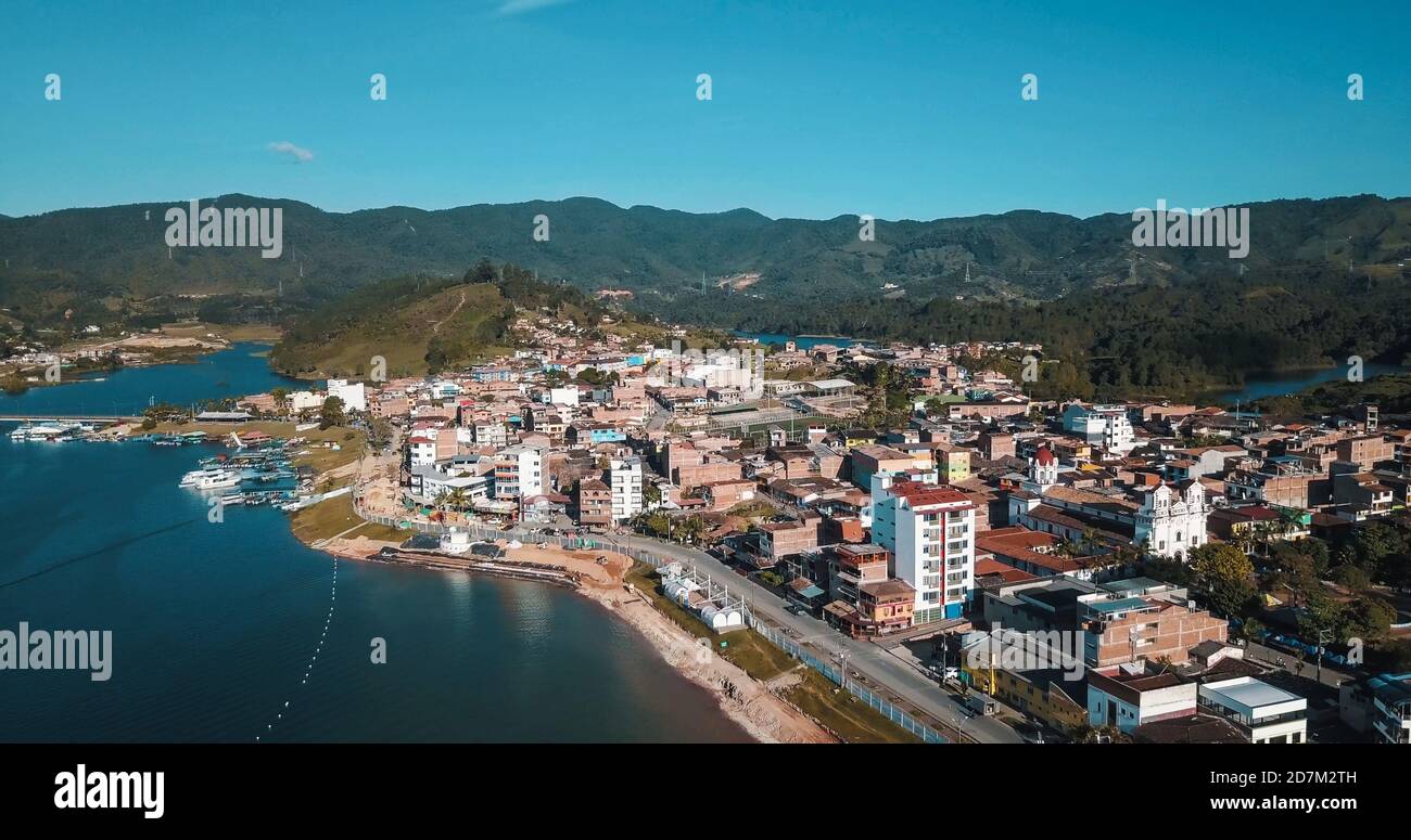 Aerial view of the small town in El Penol in Guatape, Colombia Stock ...