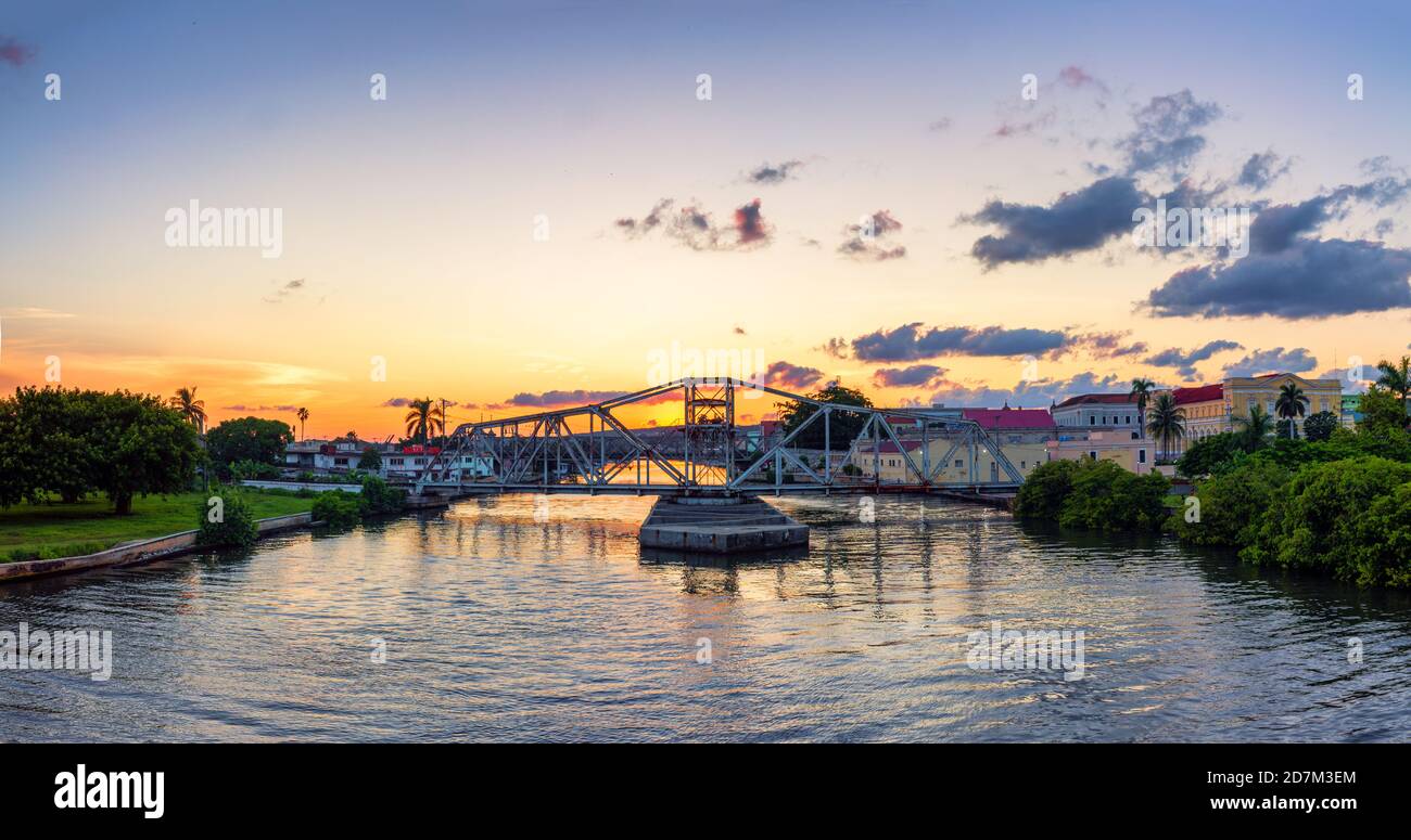Small railway bridge in Matanzas city, Cuba with a beautiful sunset ...