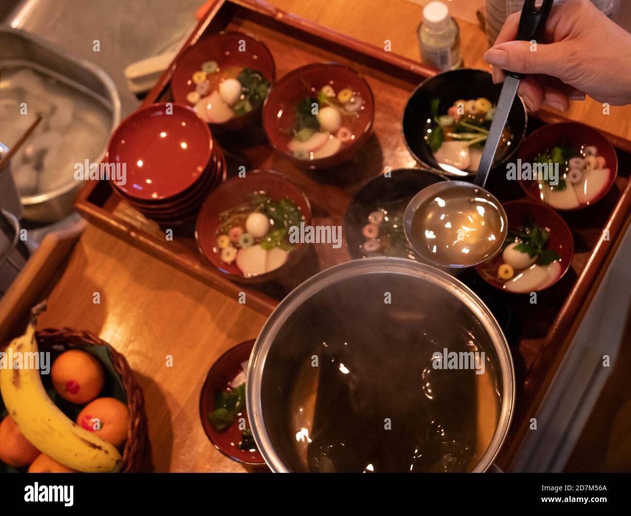 The table being set for a traditional new year's dinner in Japan Stock ...