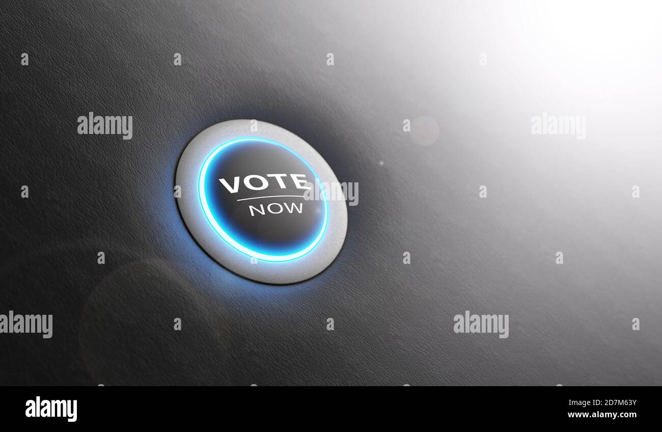 Vote now button over leather background 3d illustration Stock Photo - Alamy