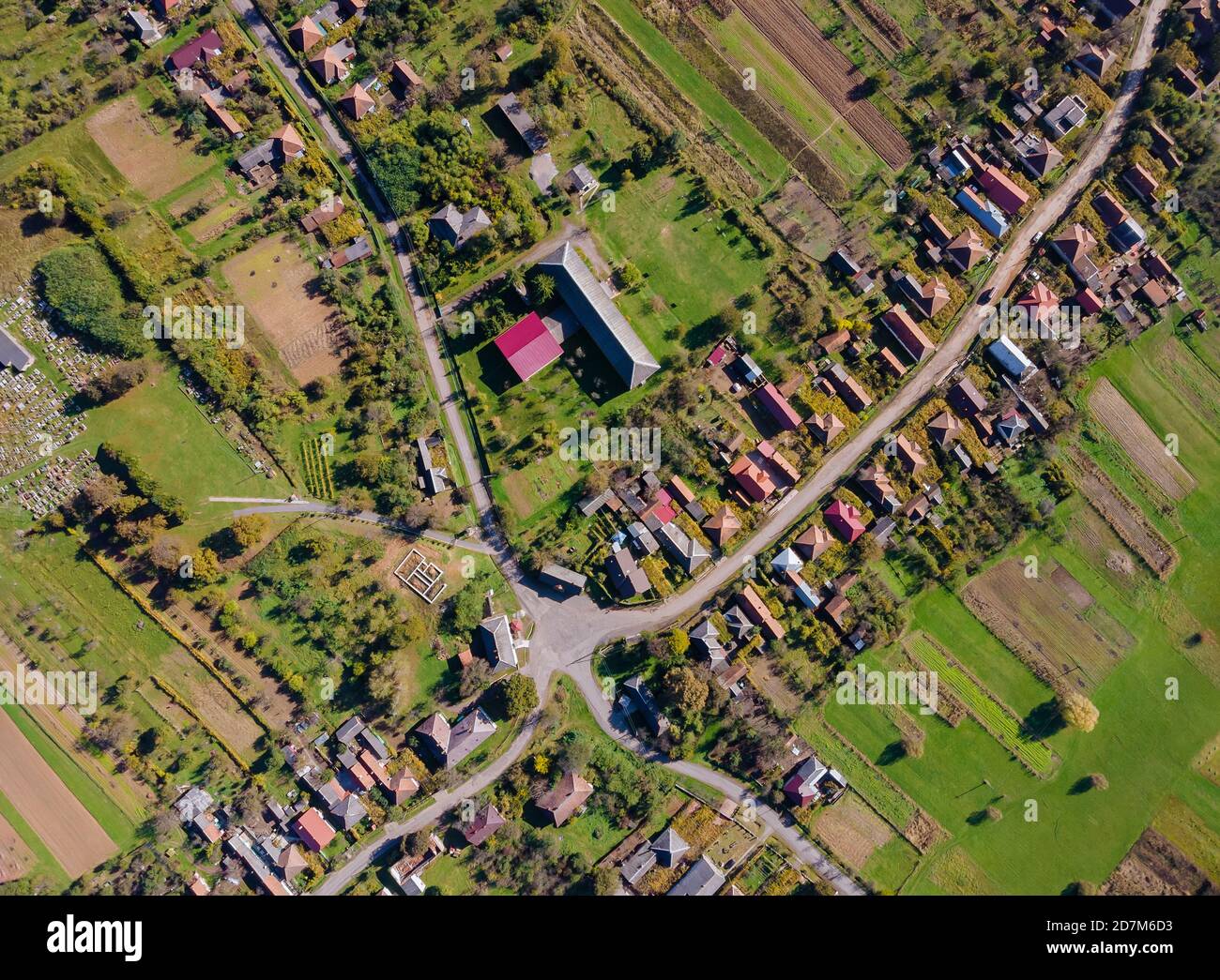 Beautiful of the village panoramic aerial view with fields of height ...