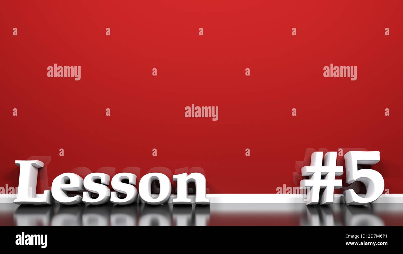 Lesson nr. 5 at red wall background - 3D rendering illustration Stock Photo - Alamy