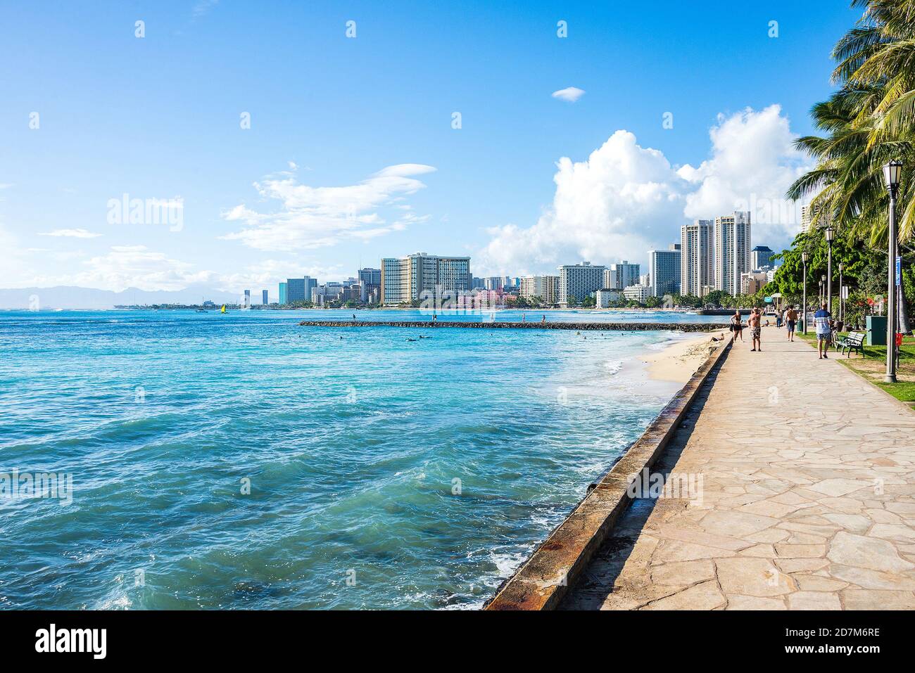 Pathway by the sea with buildings background under the sunlight Stock ...