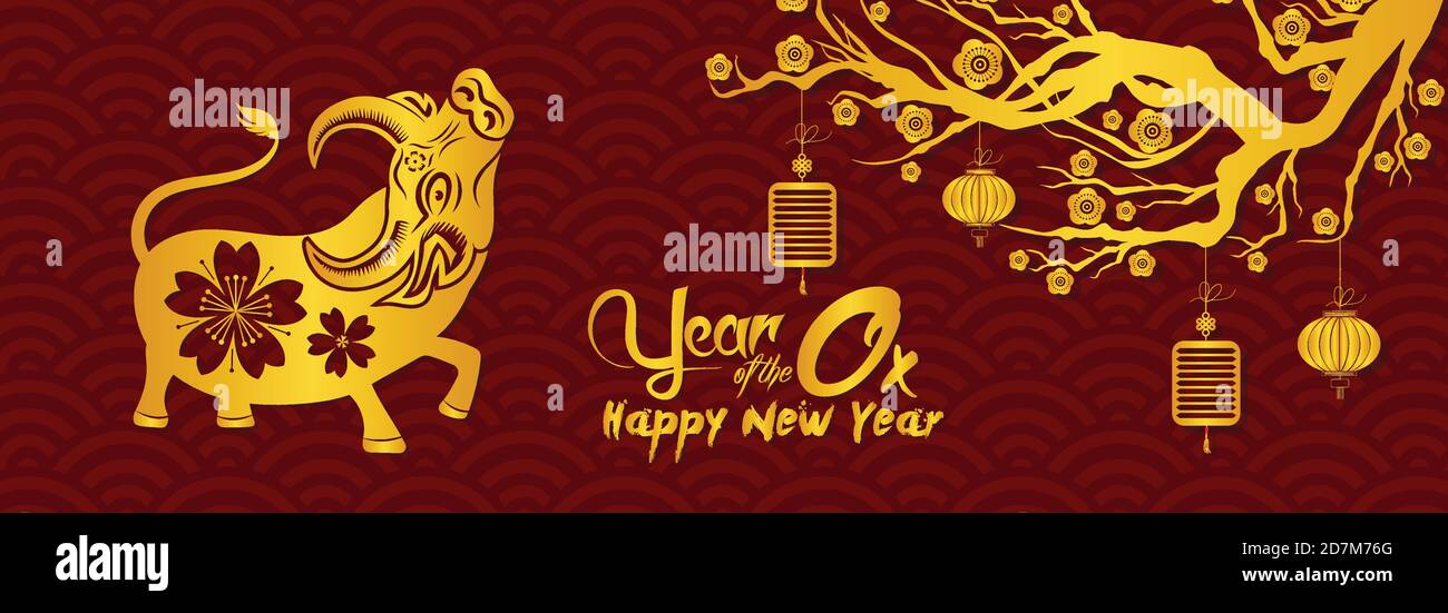 Chinese new year 2021 year of the ox , red paper cut ox character ...