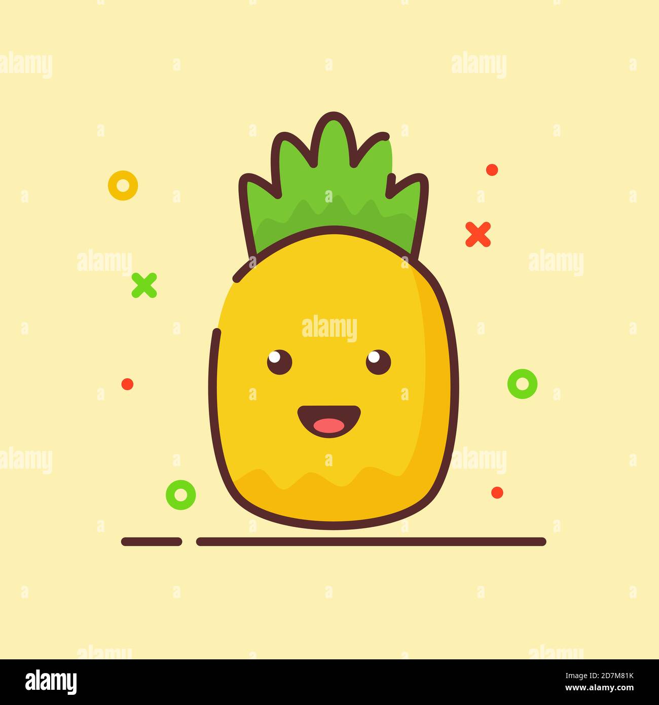 Pineapple cute mascot face emotion happy fruit with color flat cartoon ...