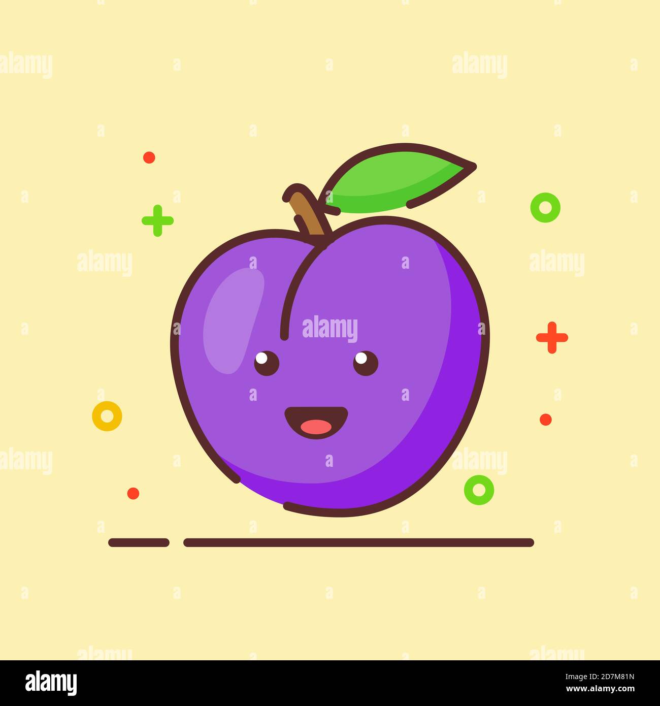 Plum cute mascot face emotion happy fruit with color flat cartoon ...