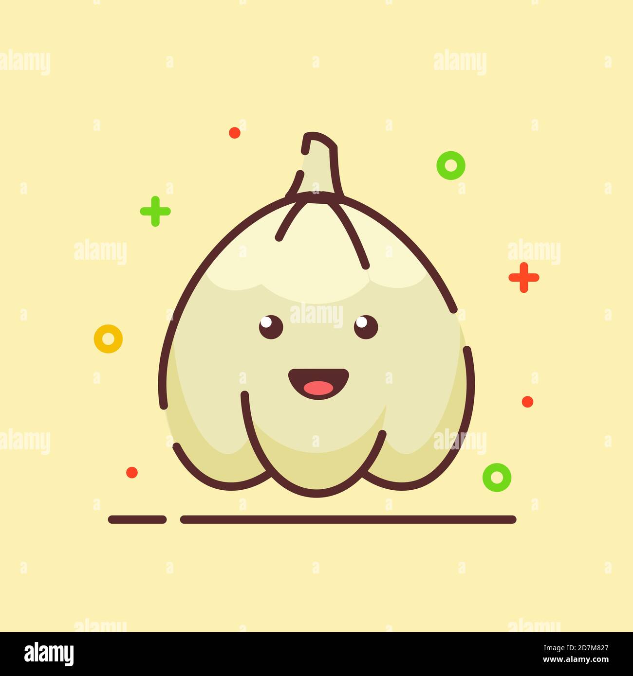 Garlic cute mascot face emotion happy vegetable with color flat cartoon ...