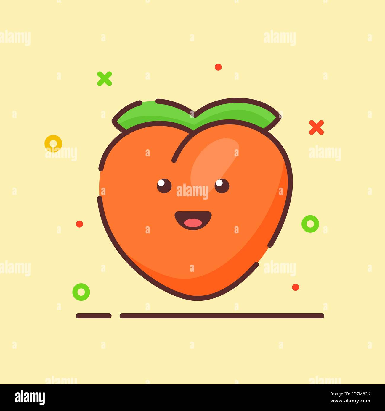 Peach cute mascot face emotion happy fruit with color flat cartoon ...