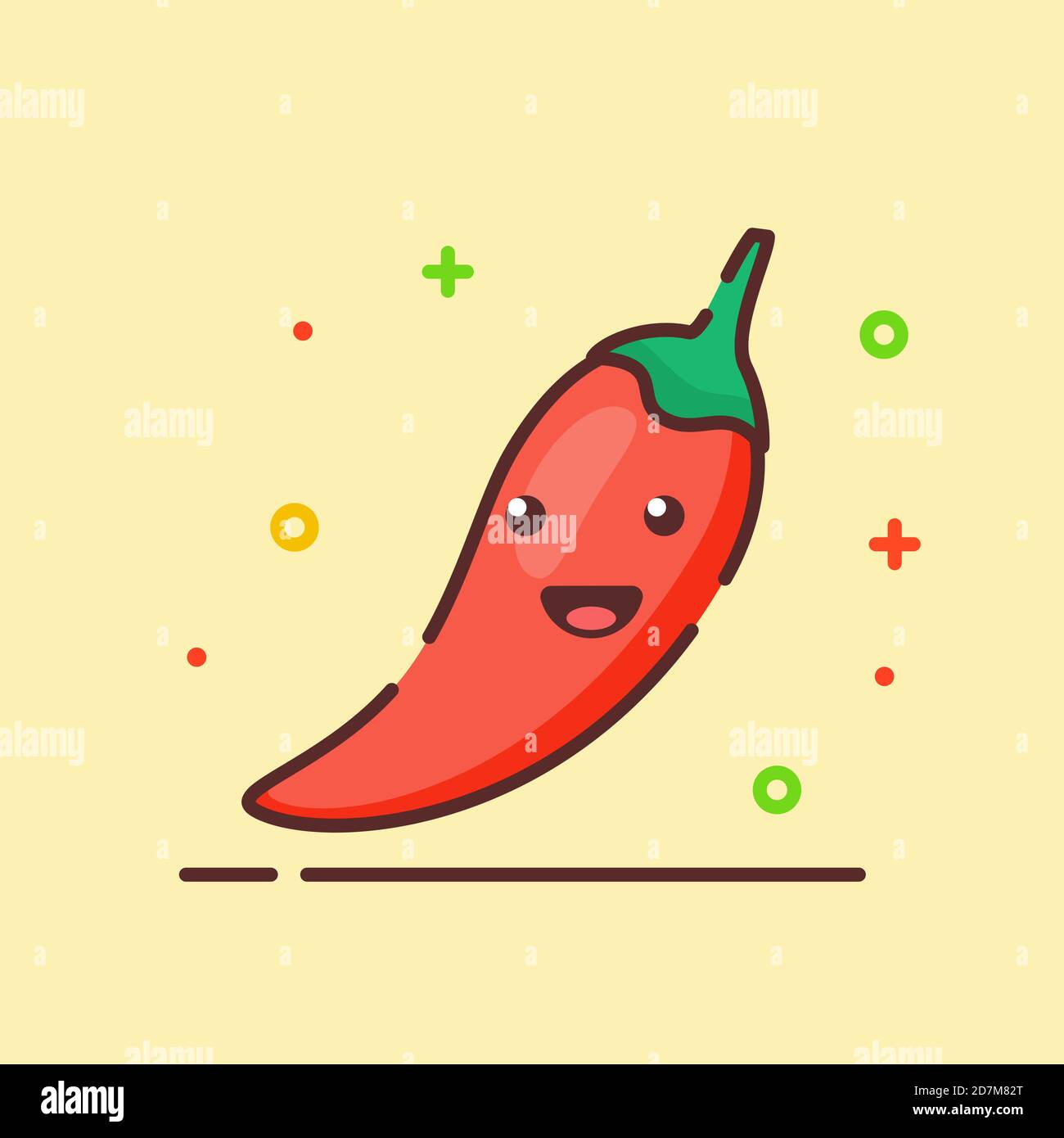 Chili cute mascot face emotion happy fruit vegetable with color flat ...