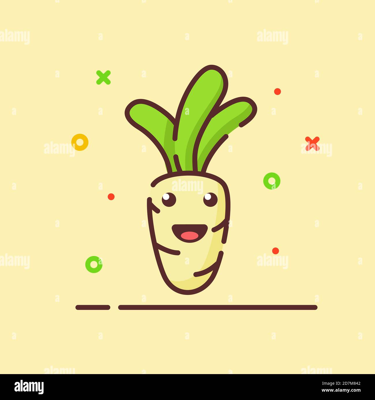 Radish cute mascot face emotion happy vegetable with color flat cartoon ...