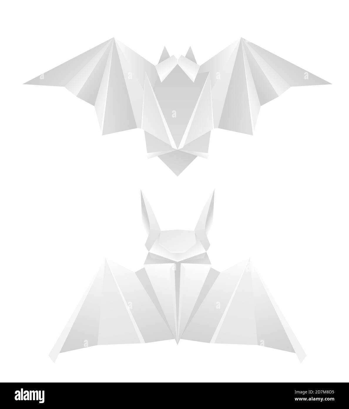 Set of gray paper origami bats. 3D object separately from the ...