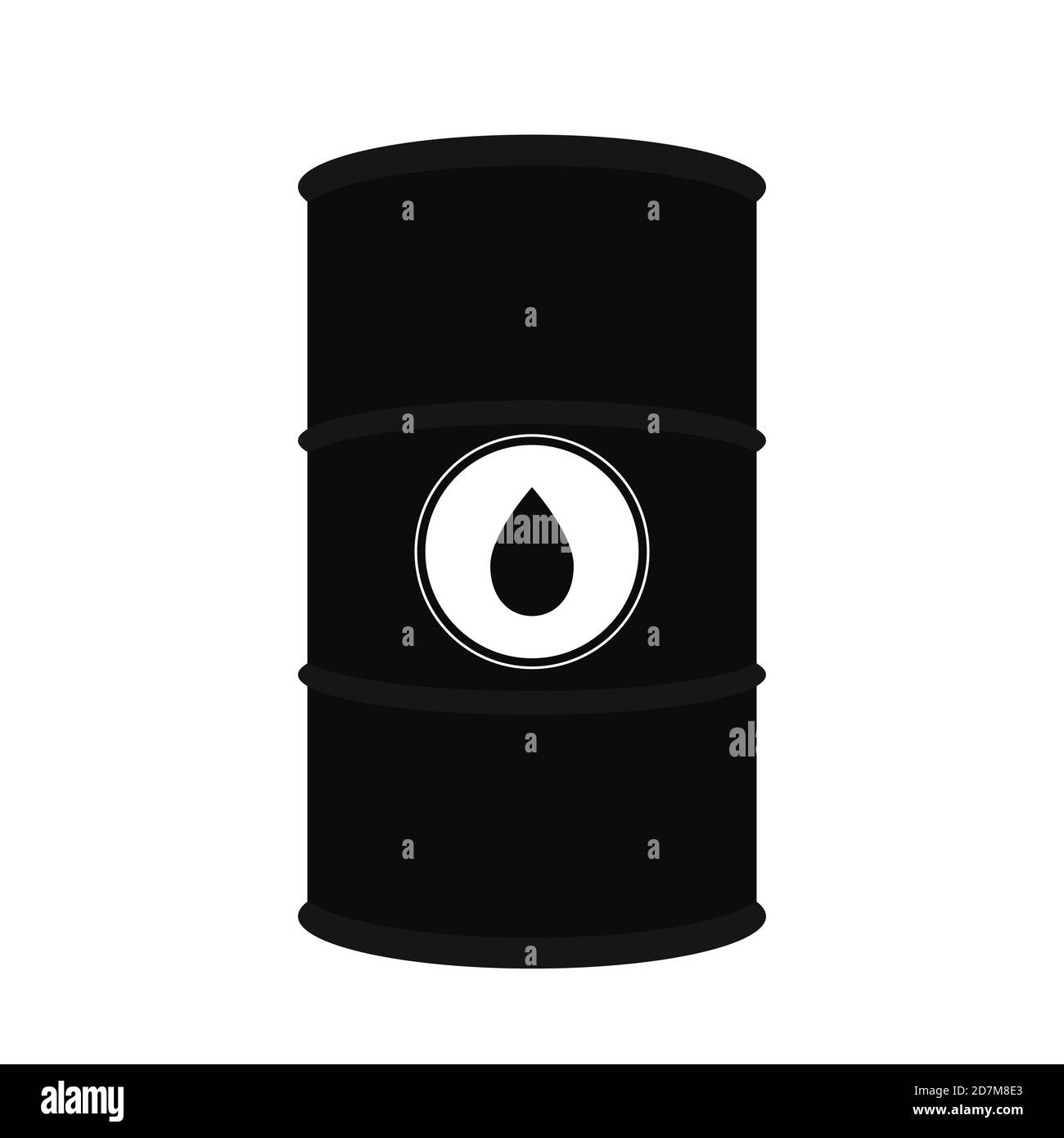 Vector flat oil barrel. Tank with a sticker of a drop of black oil. The ...