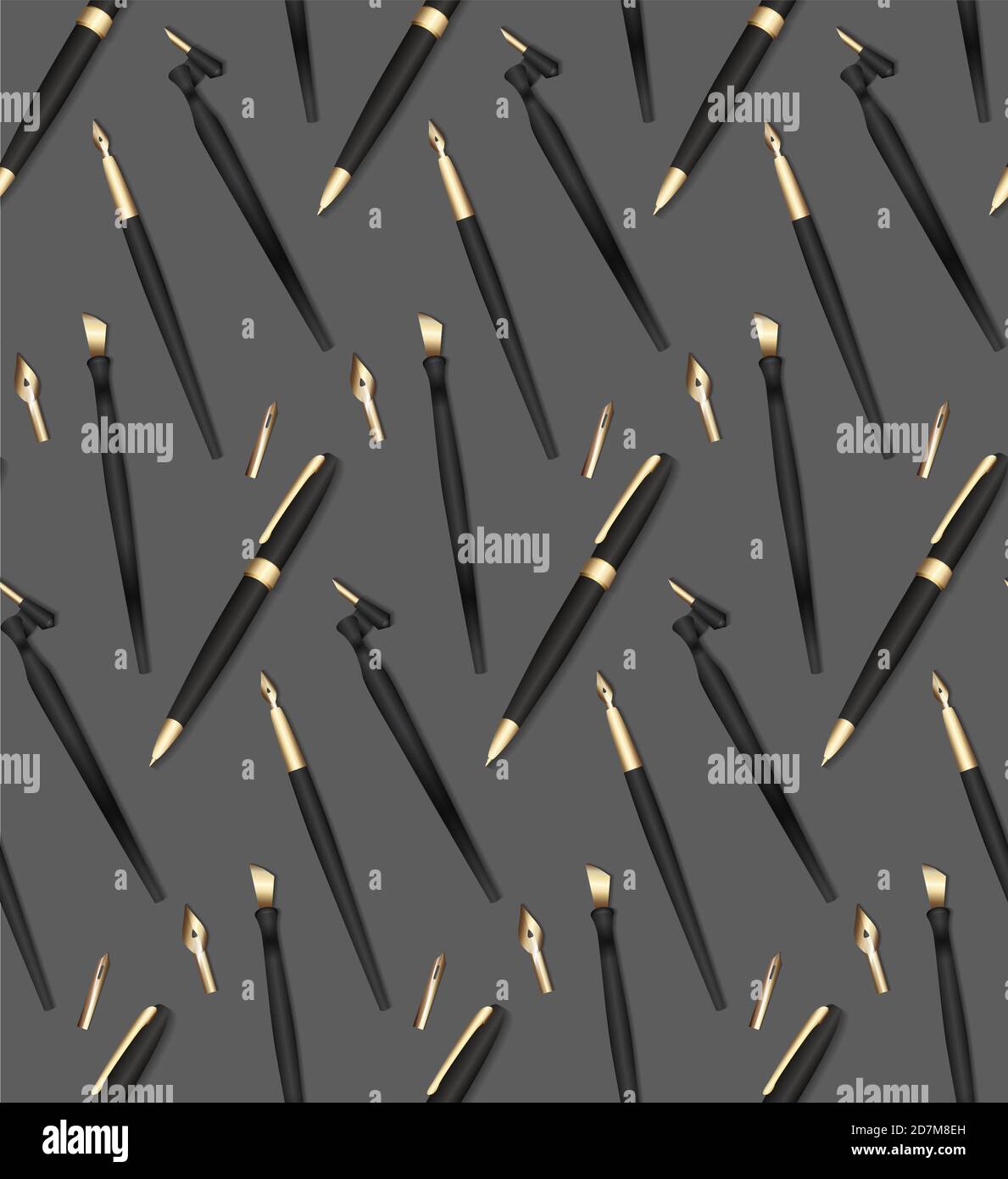 Seamless pattern with realistic 3D pens, pencils and feathers for ...