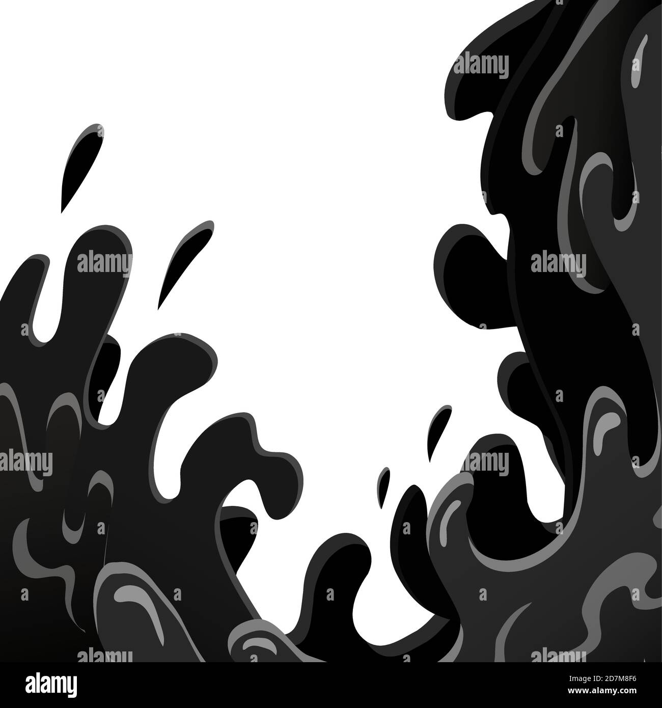 Vector flat illustration of pouring oil with splashes. Black gold ...