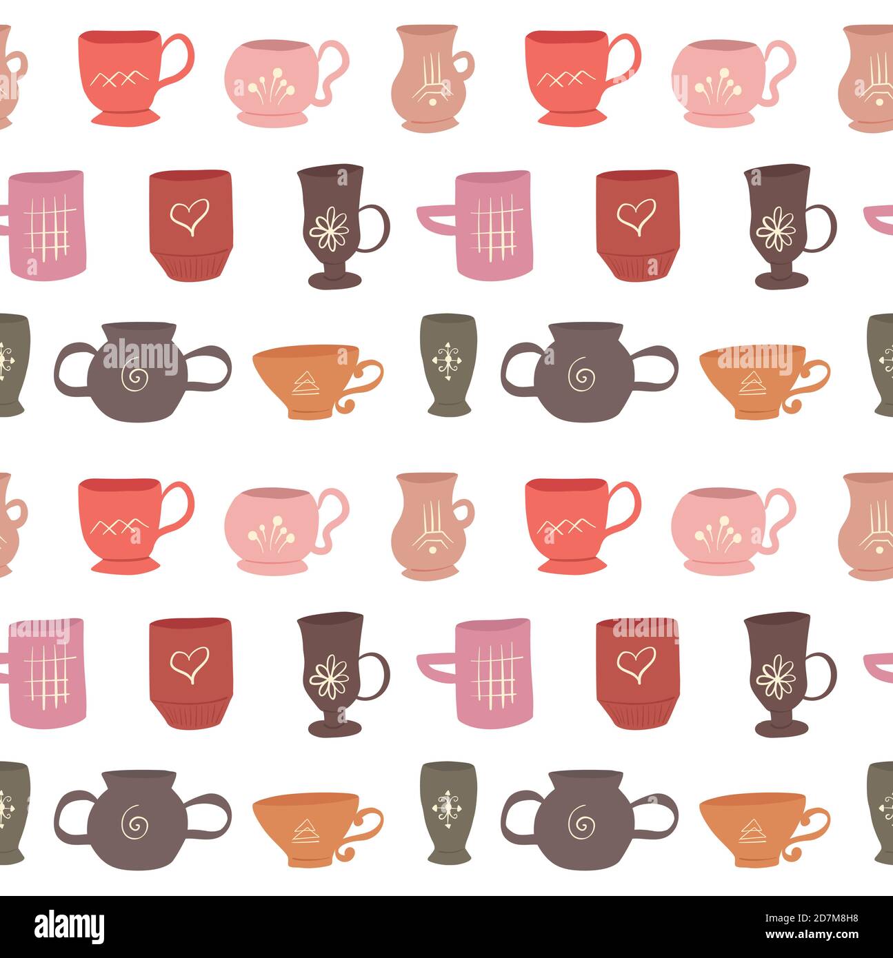 Seamless flat texture with cups, mugs and mystical drawing. Vector ...