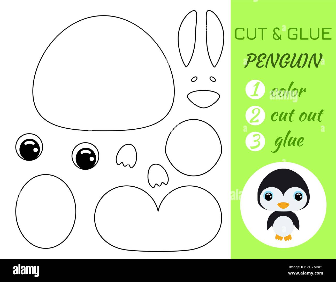 Coloring book cut and glue baby penguin. Educational paper game for ...