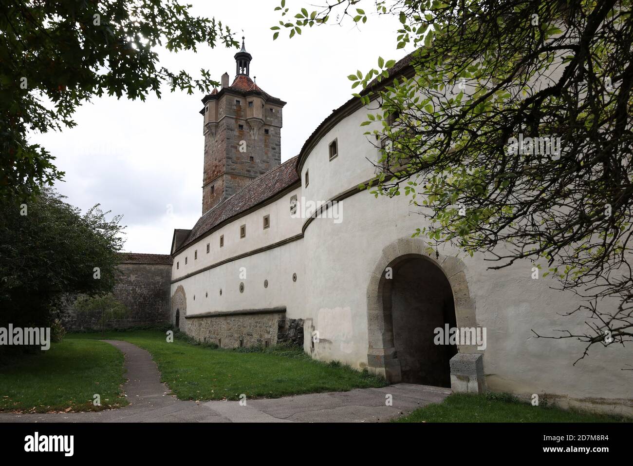 Gate in the fortress wall of the Town of Rothenburg ob der Tauber ...