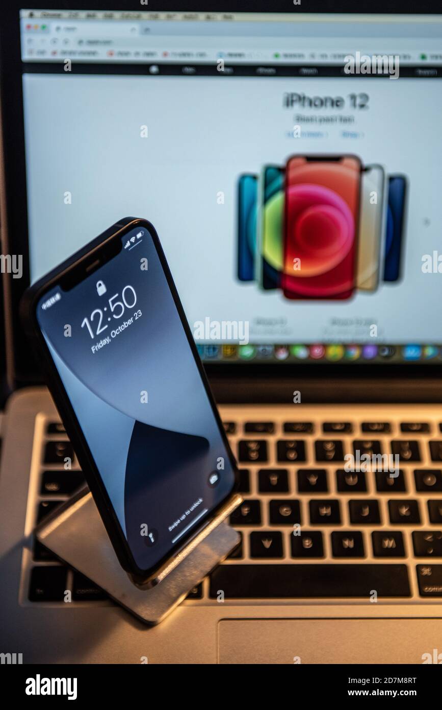 China. 23rd Oct, 2020. In this photo illustration an iPhone 12 ...