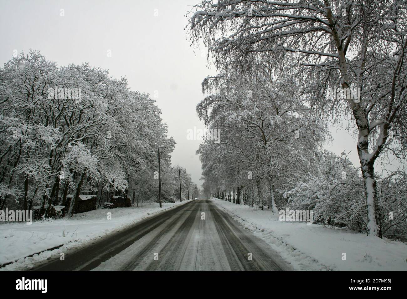 Empty road on a cold snowy winter day Stock Photo - Alamy