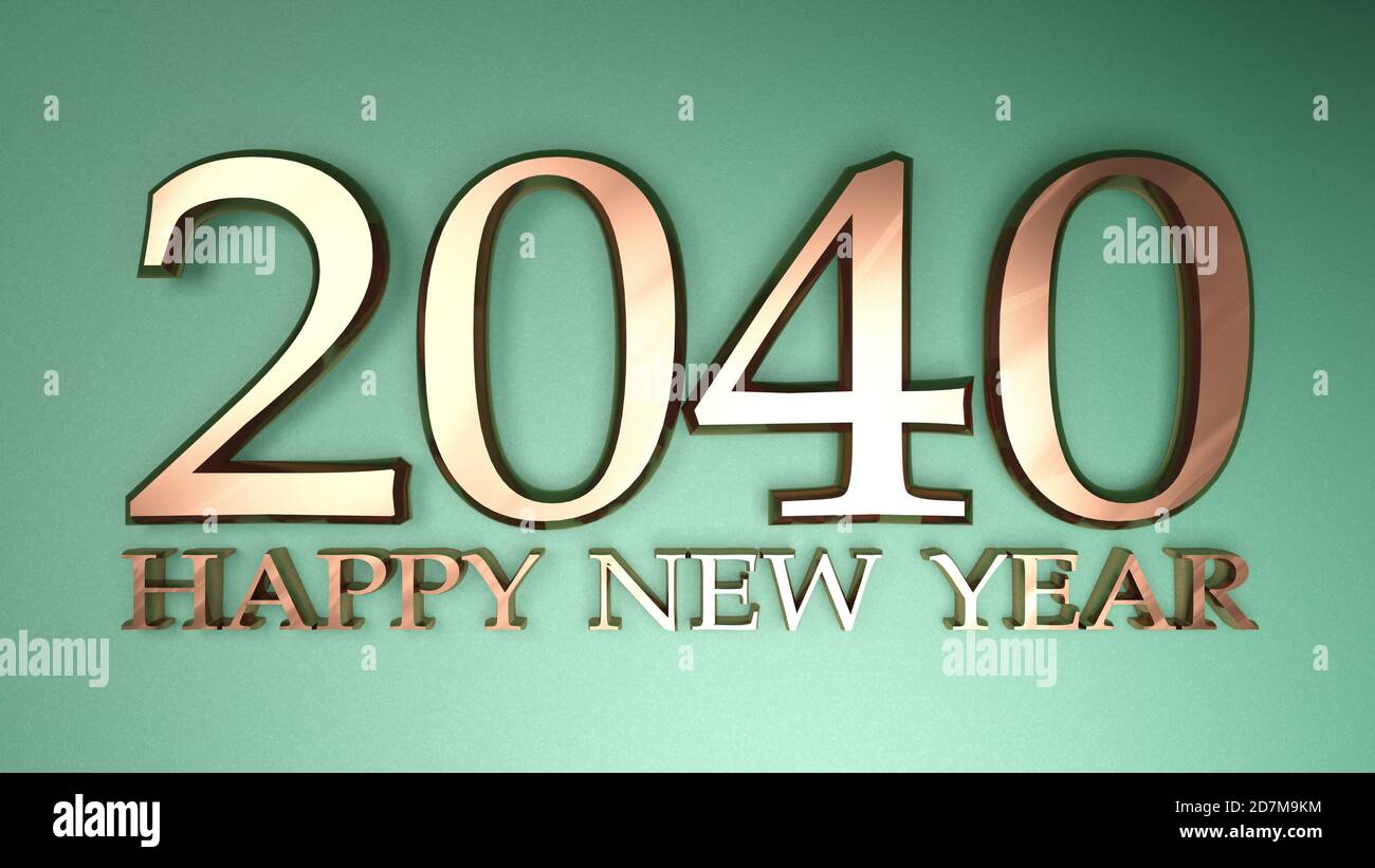 2040 Happy New Year copper write on green background - 3D rendering ...