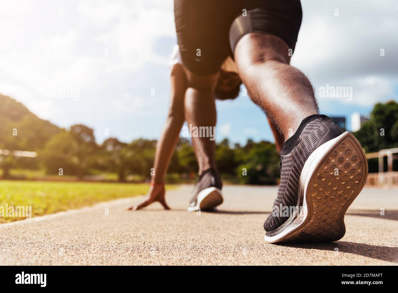 Asian young athlete sport runner black man active ready to start ...