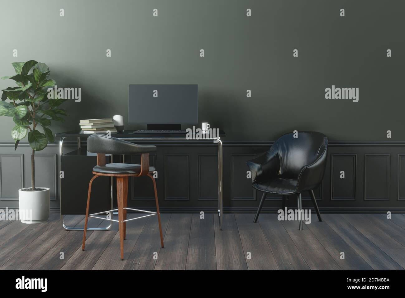 Dark office interior 3d illustration Stock Photo - Alamy