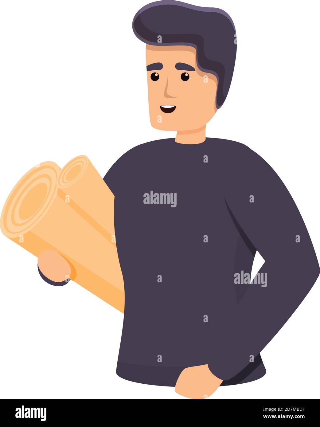 Architect with blueprints icon. Cartoon of architect with blueprints ...