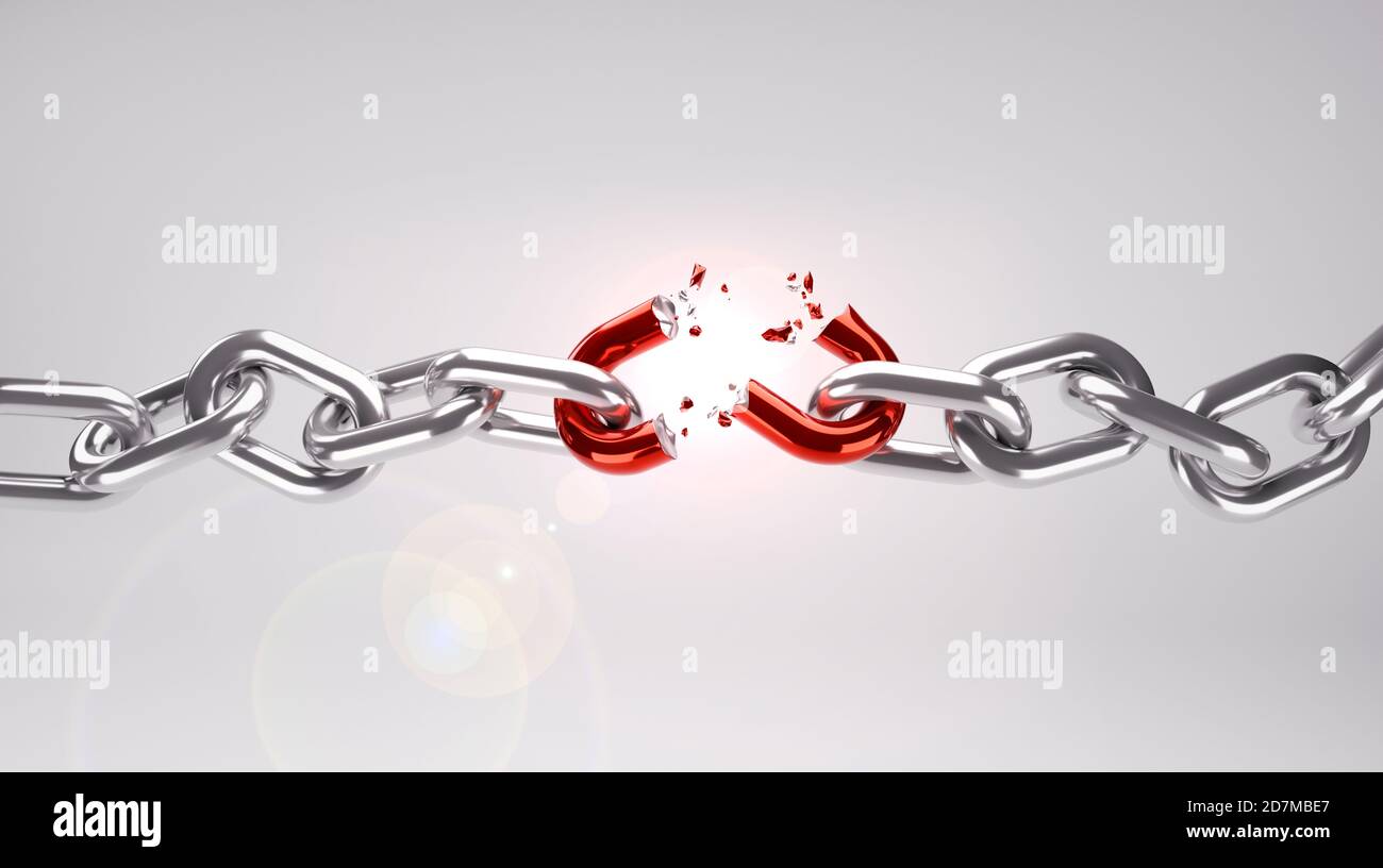 3d illustration Broken Chain with Red Weak Link Stock Photo - Alamy
