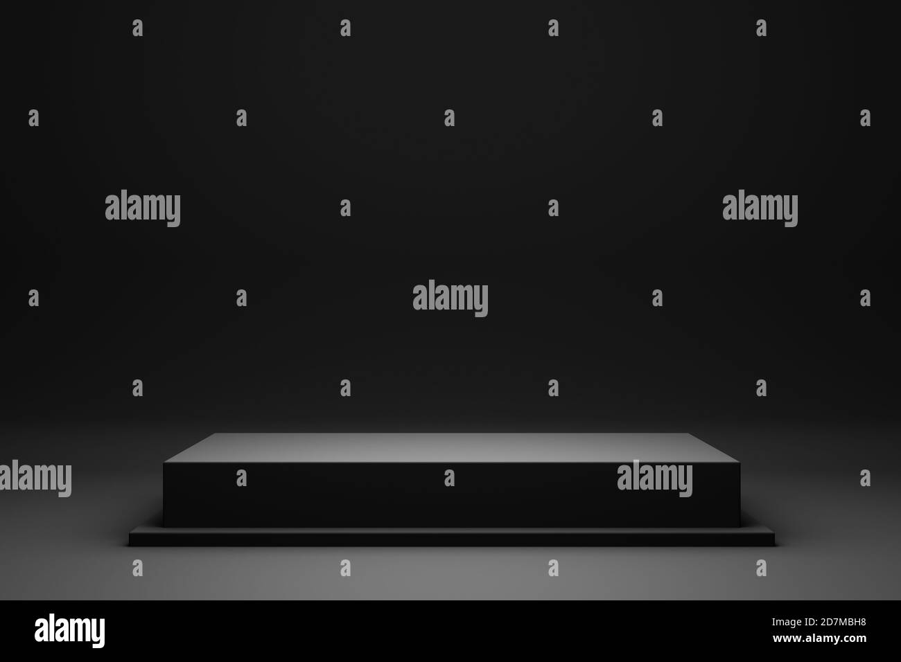 Black podium or pedestal display on dark background with long platform ...