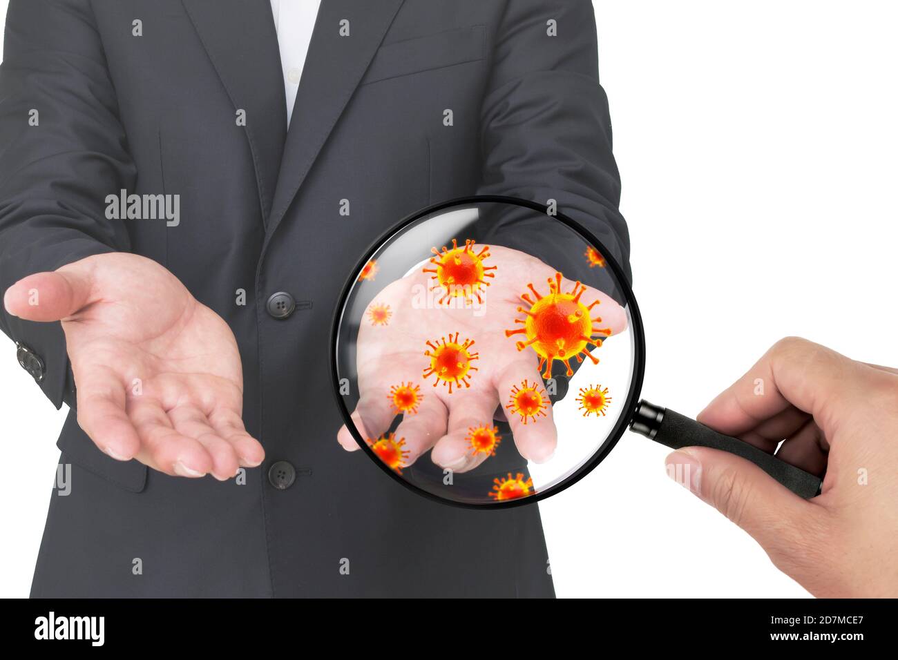 Magnifier and virus on human palm Stock Photo - Alamy