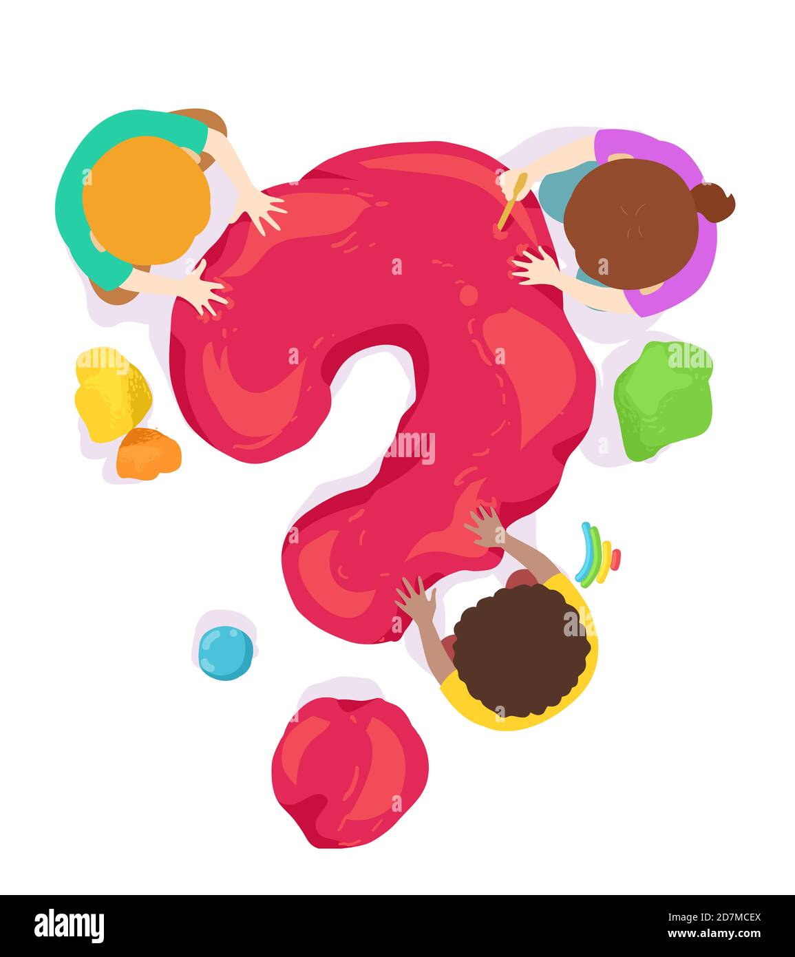 Illustration of Kids Playing with a Red Clay and Forming a Question ...