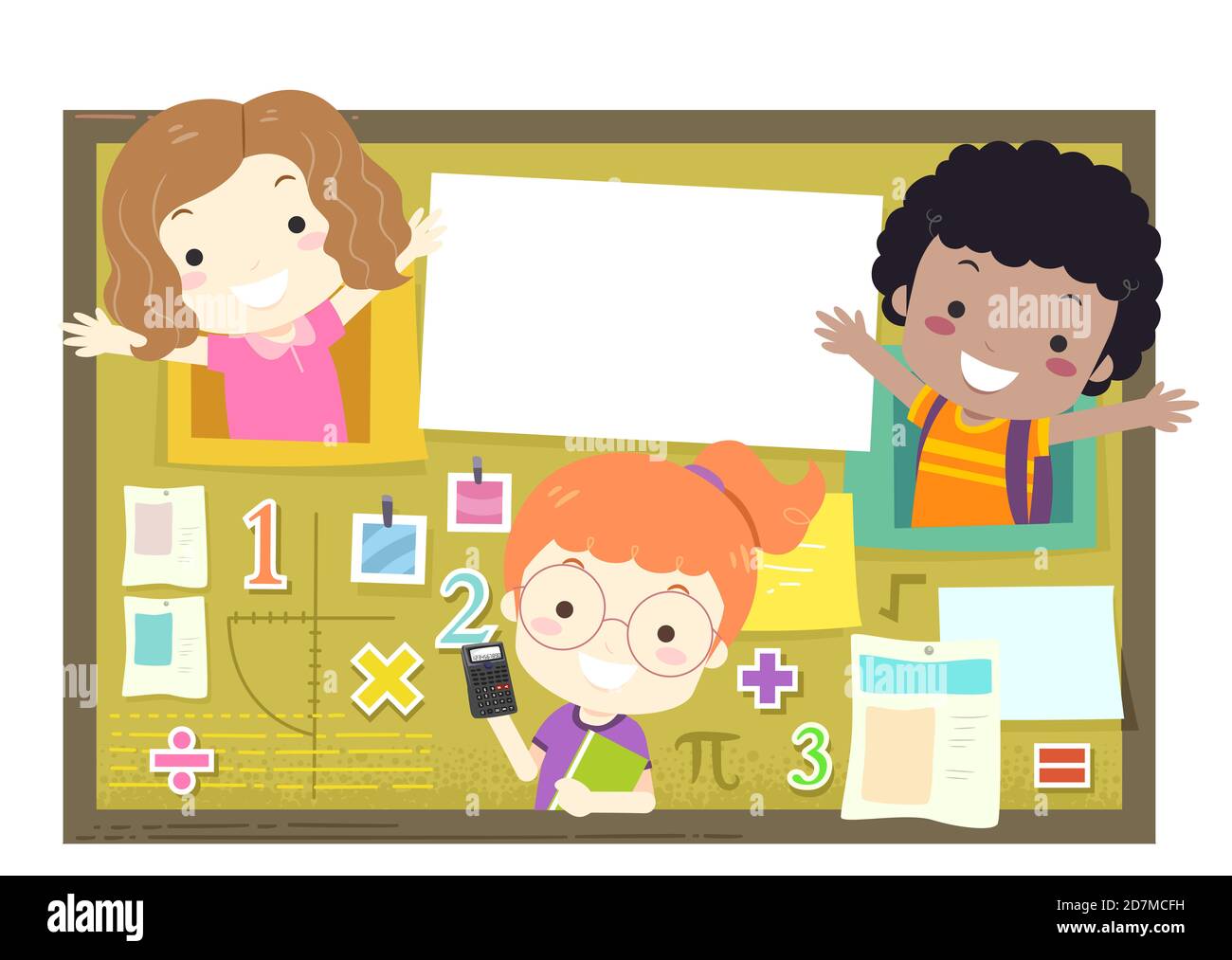 Illustration of Kids Students in a Math Bulletin Board with 123 and ...