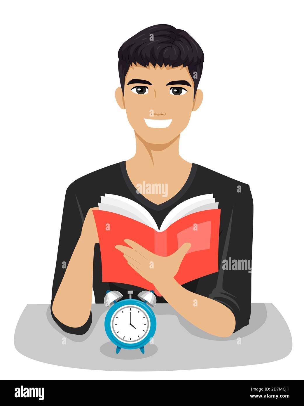 Illustration of a Teenage Guy Testing His Speed Reading Ability with a ...