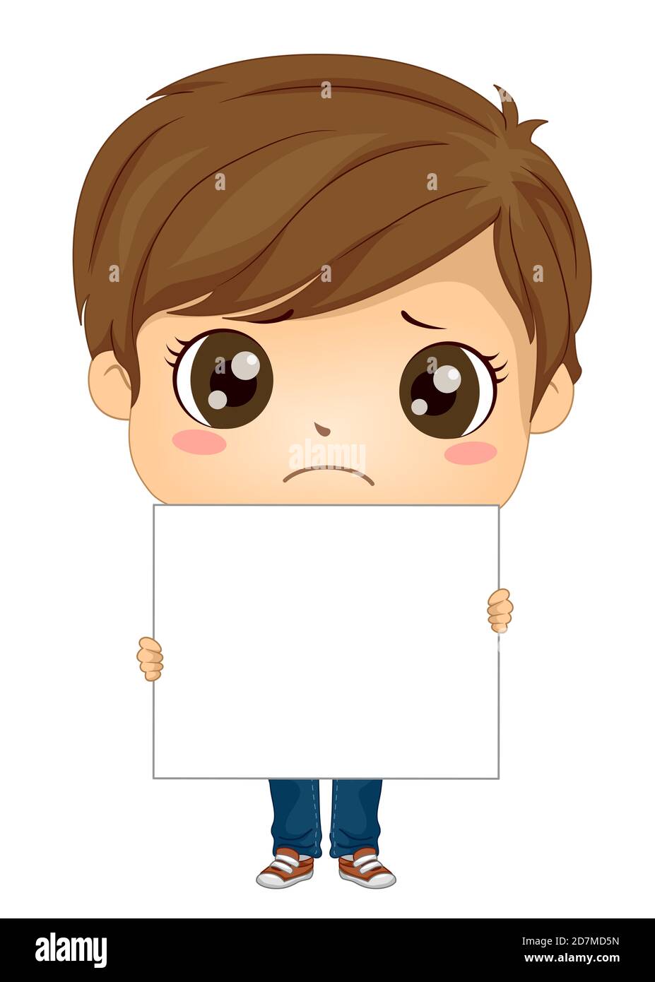 Illustration of a Sad Kid Boy Holding a Blank Board Stock Photo - Alamy