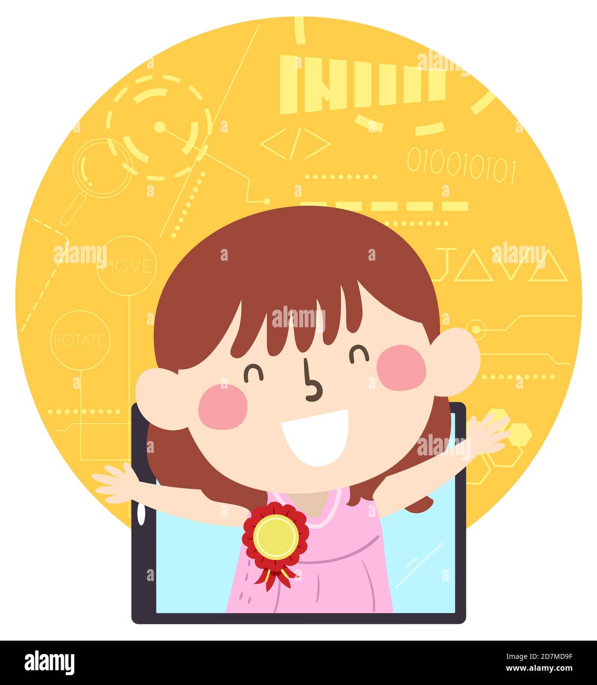 Illustration of a Kid Girl Popping Out of a Computer Tablet with a Red ...