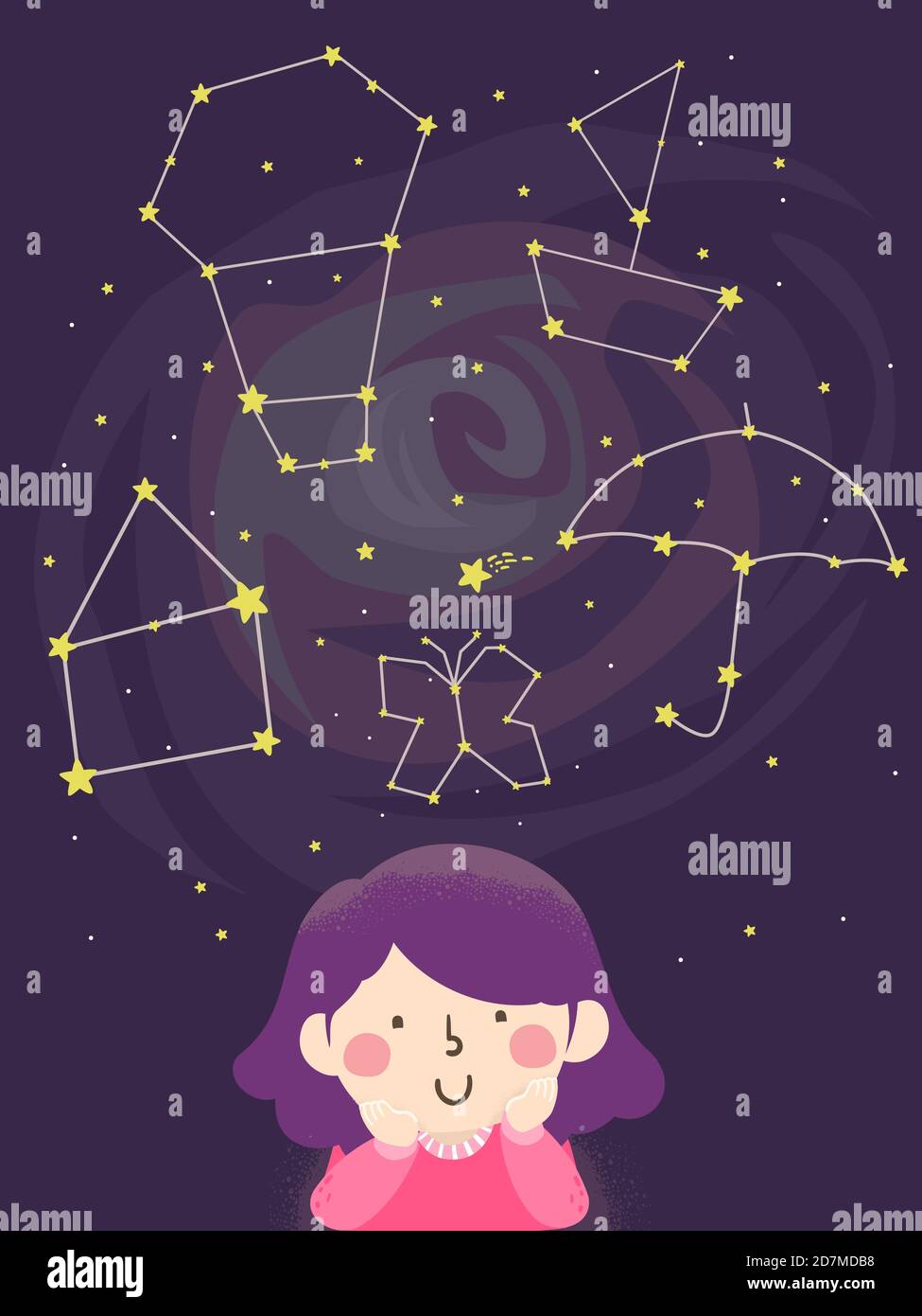 Illustration of a Kid Girl Imagining Different Shapes Formed by Stars ...