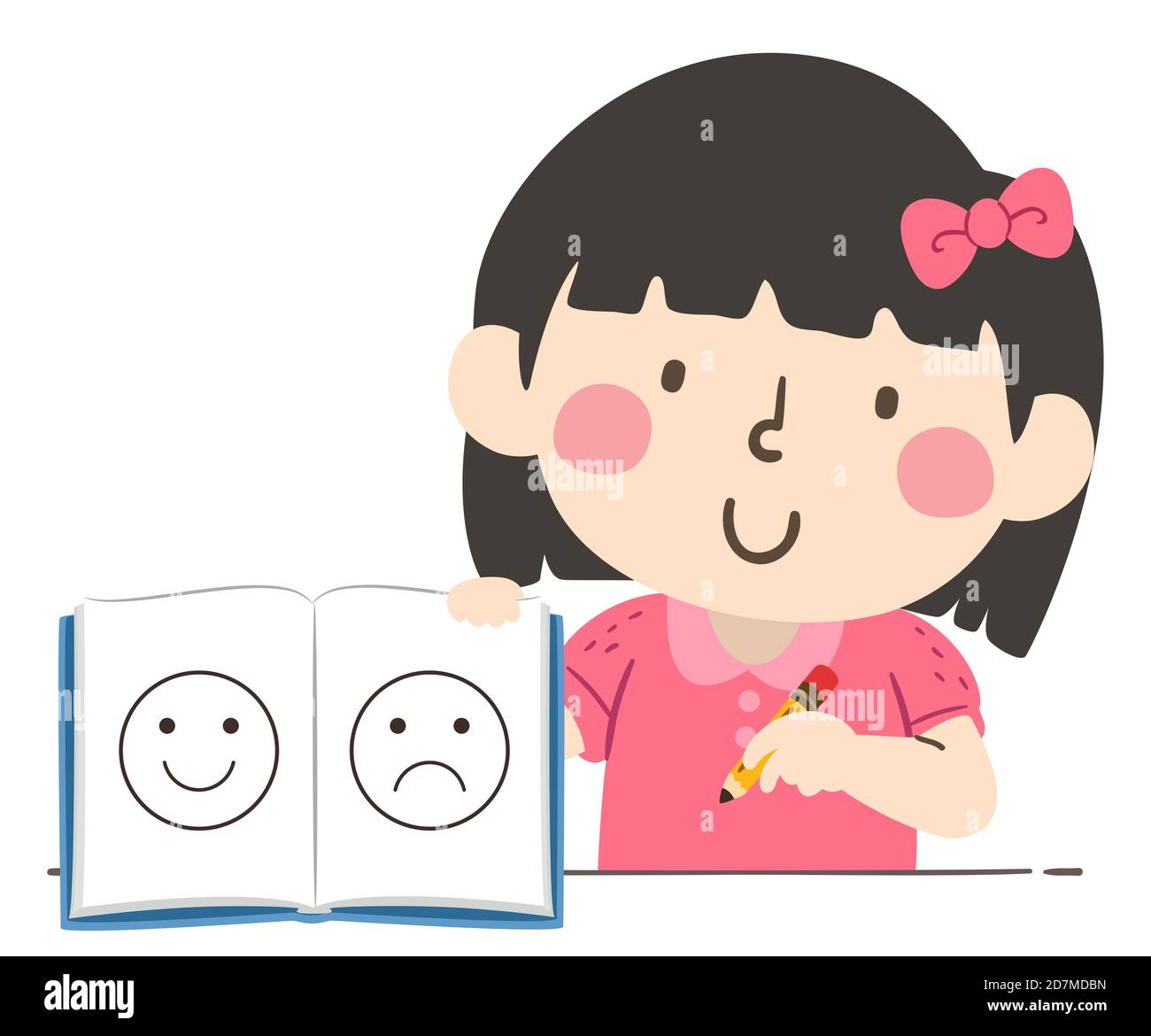 Illustration of a Kid Girl Showing a Notebook for Drawing Her Emotions ...