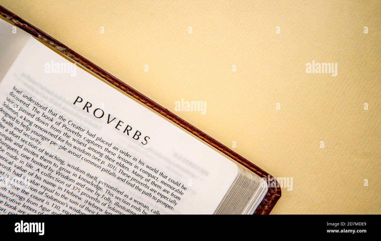 Open pages of the bible background (book of Proverbs Stock Photo - Alamy
