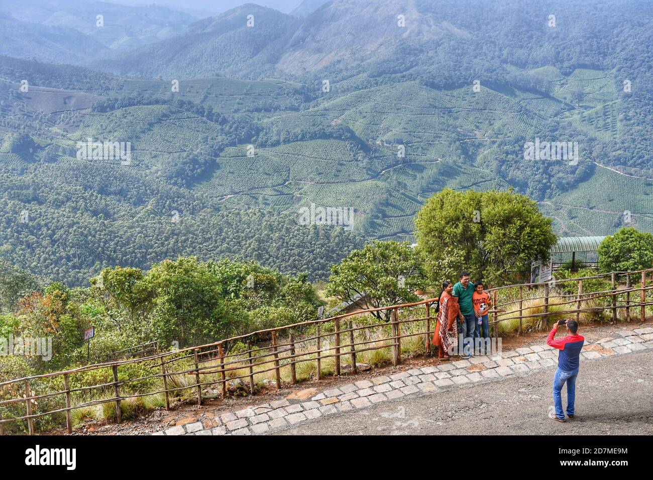 Munnar tea estate in Kerala India. Tea plantation and tea factory with ...