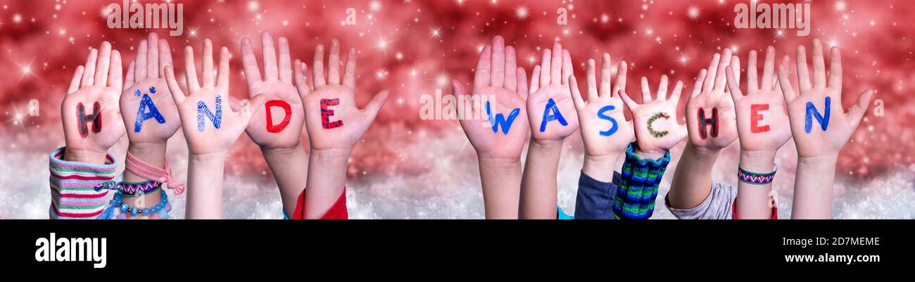 Children Hands Haende Waschen Means Wash Your Hands, Red Christmas ...