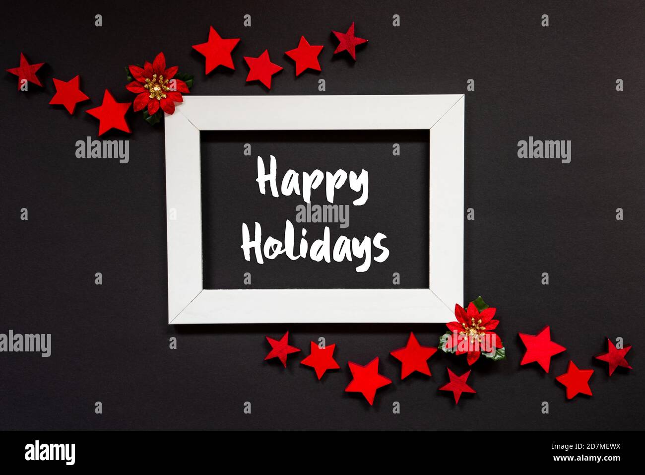 Frame, Red Winter Rose, Star, Text Happy Holidays Stock Photo - Alamy