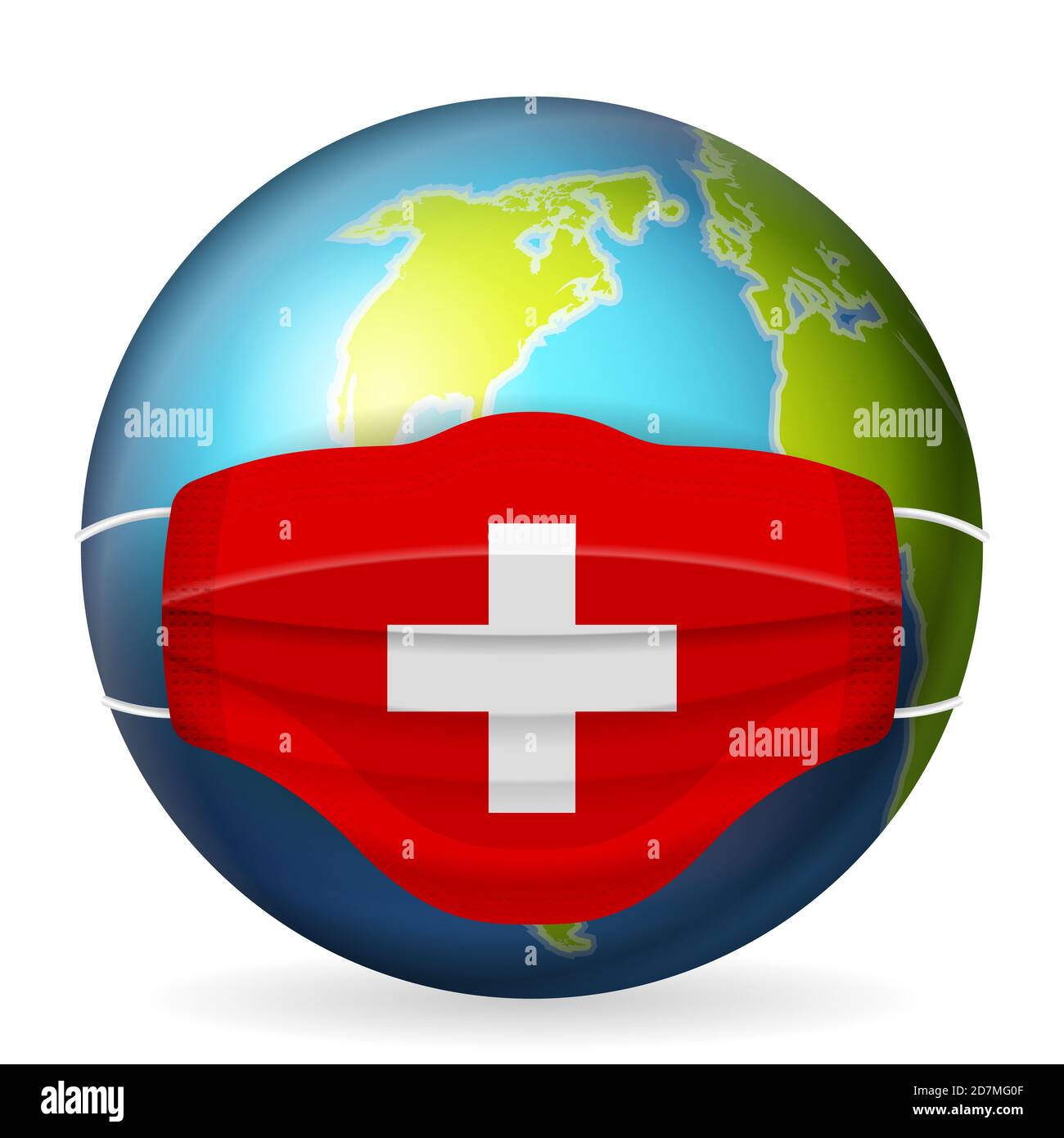 World globe with medical mask Switzerland flag on a white background ...