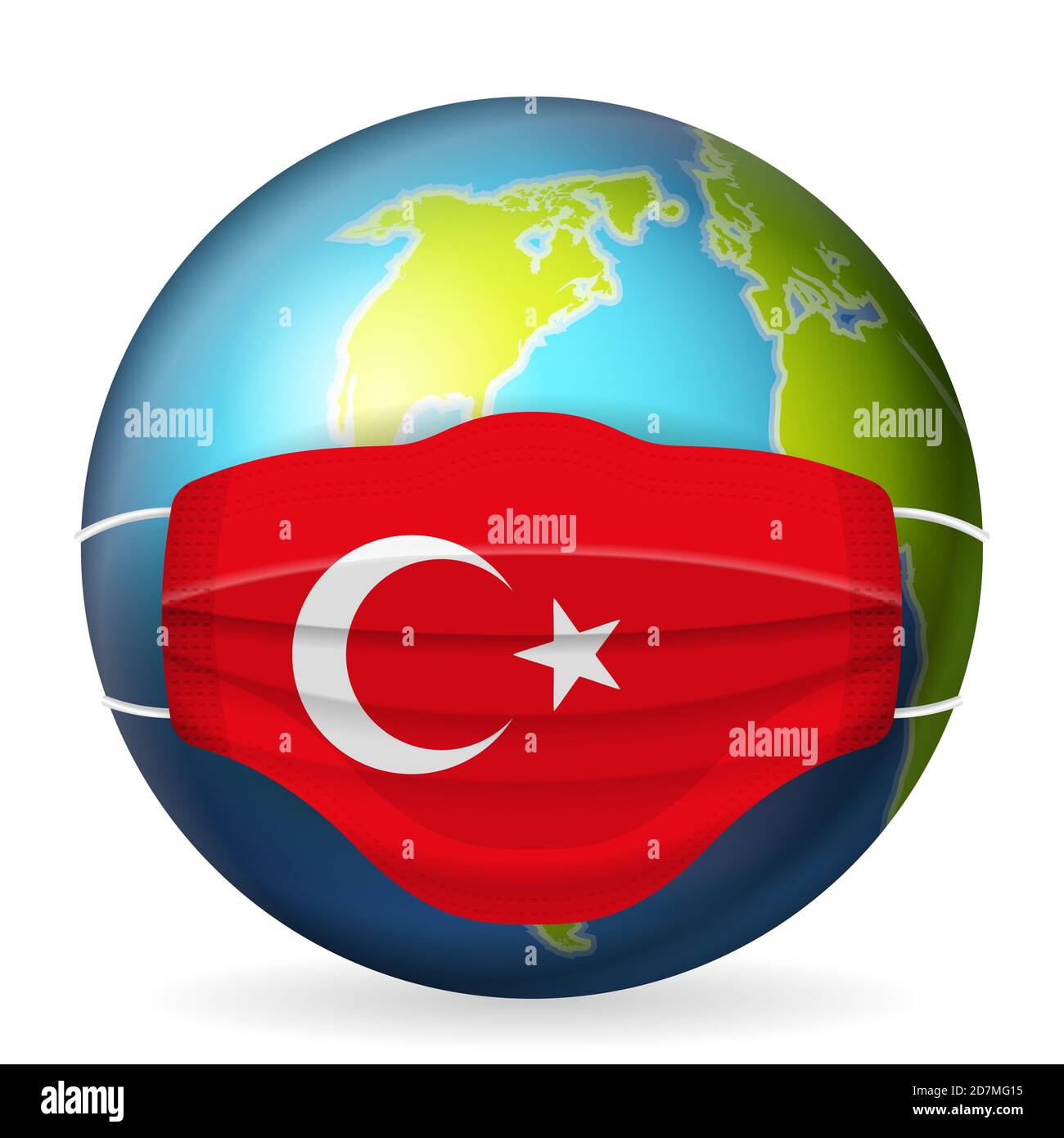 World globe with medical mask Turkey flag on a white background. Vector ...