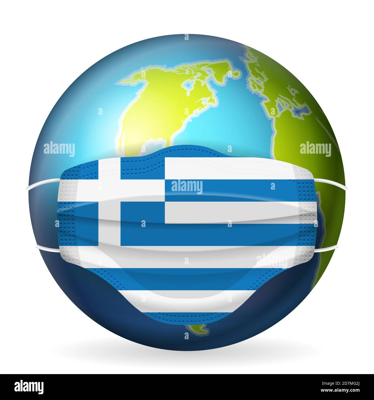 World globe with medical mask Greece flag on a white background. Vector ...